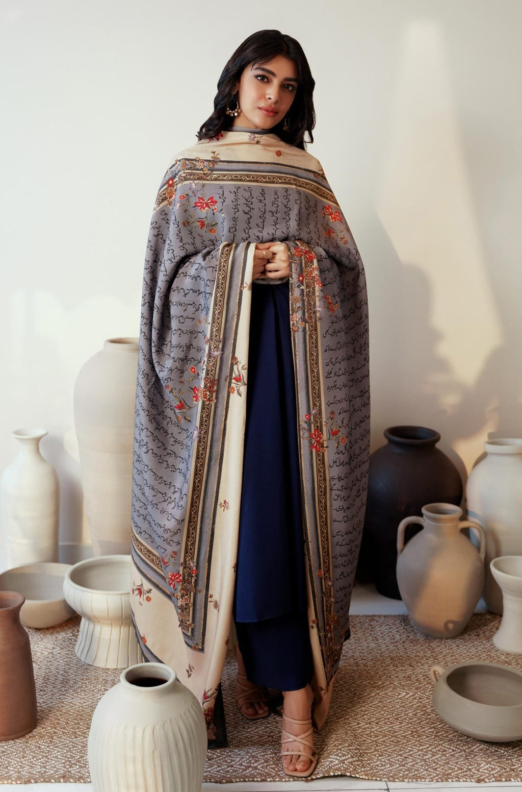 Phool (Flower) - Blue & Beige Shawl – Manto UK